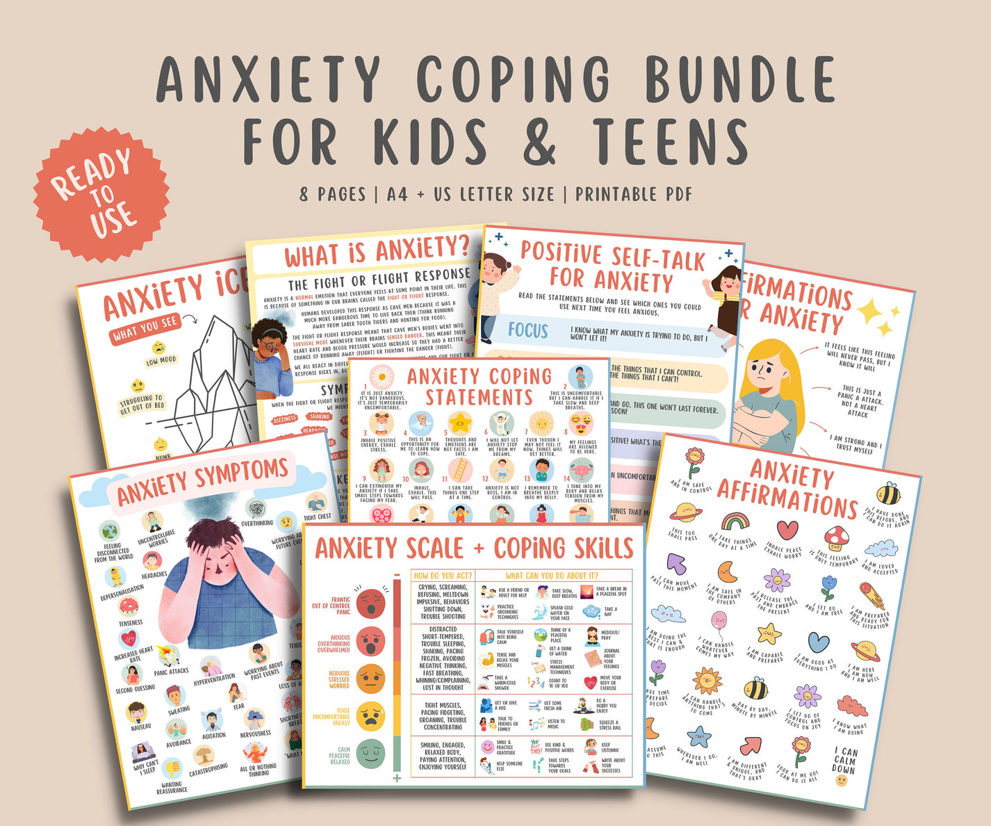 Anxiety Coping Skills Bundle Kids Teens (8 Pages) – MindSpace