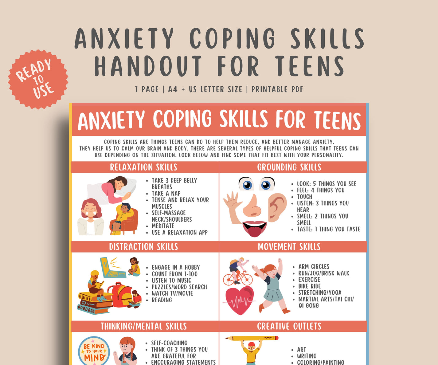 Anxiety Coping Skills Print for Teens – MindSpace