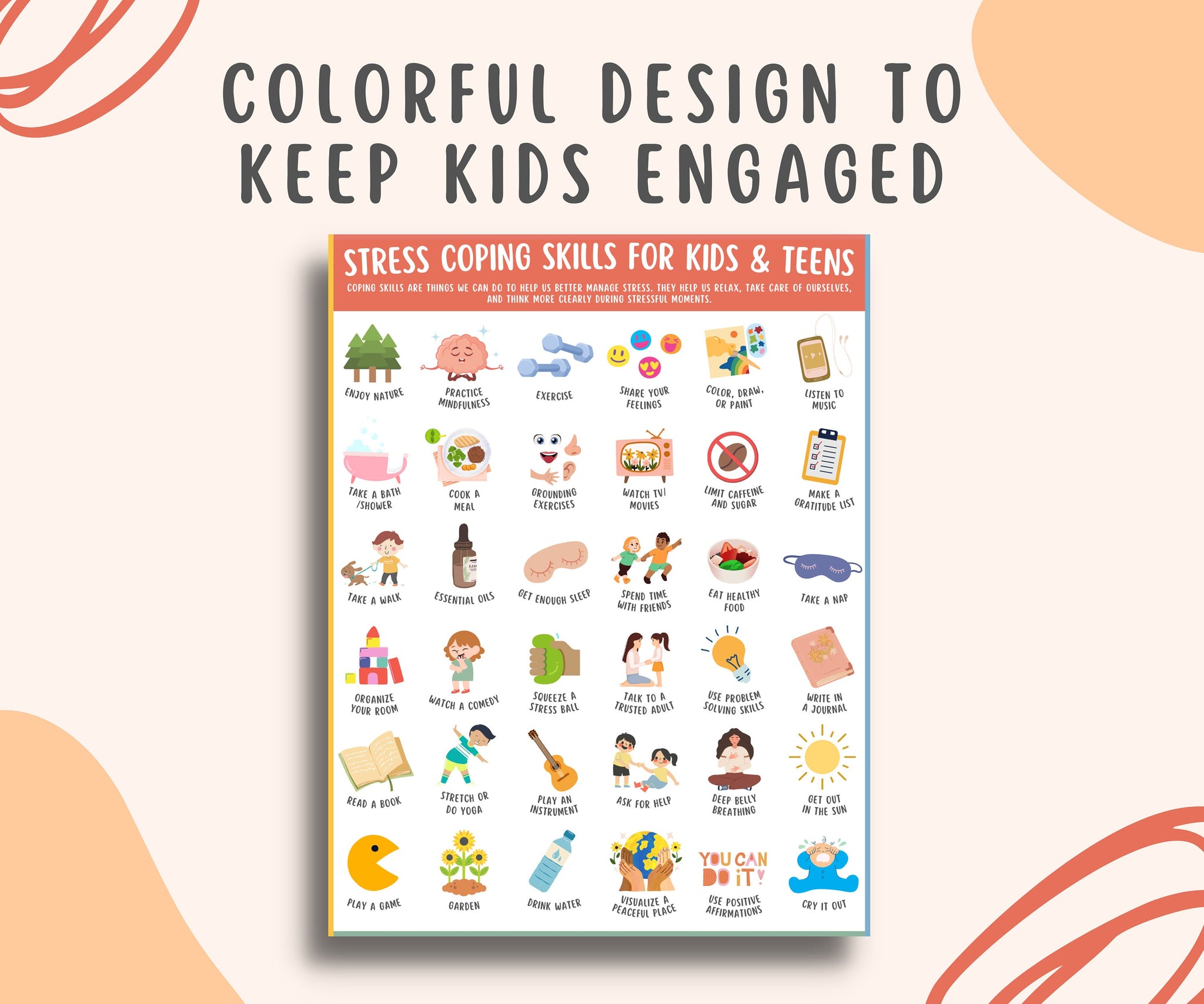 36 Stress Management Coping Skills for kids & Teens – MindSpacePrintables