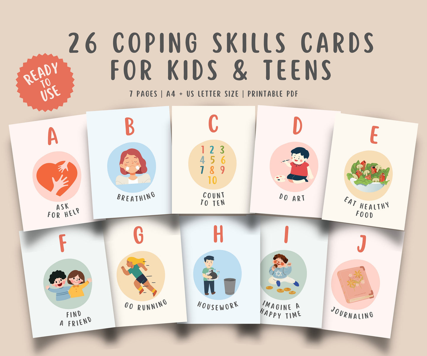 26 Coping Skills Cards for Kids Teens – MindSpacePrintables