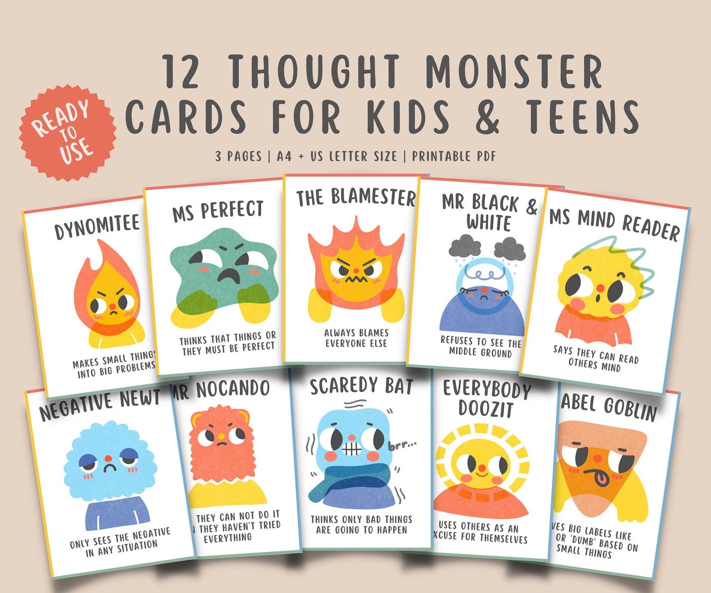 12 Thought Monsters Flashcards for Kids & Teens – MindSpace