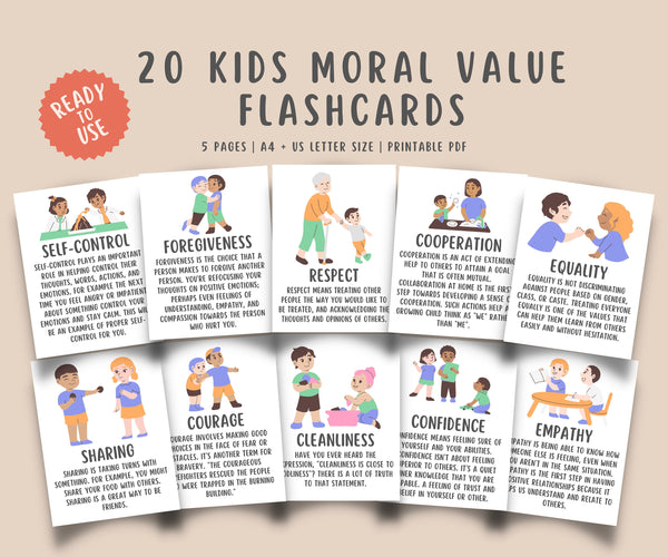 20 Kids Moral Values Flashcards – MindSpace