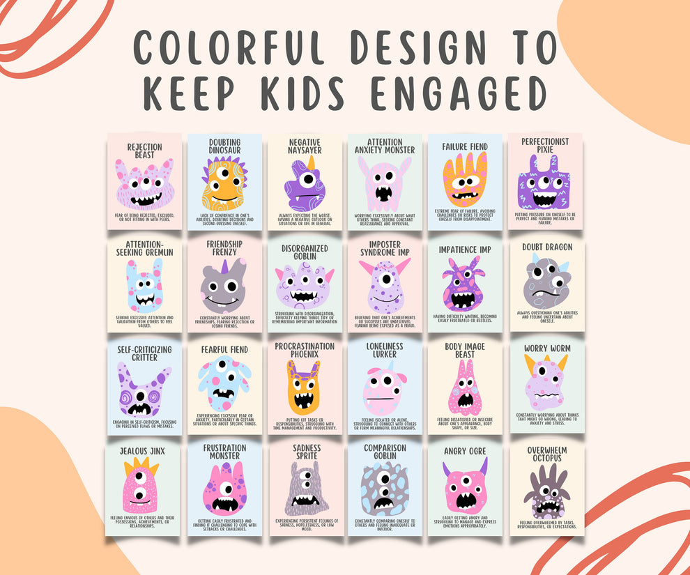 24 Thought Monster Cards for Kids & Teens – MindSpace