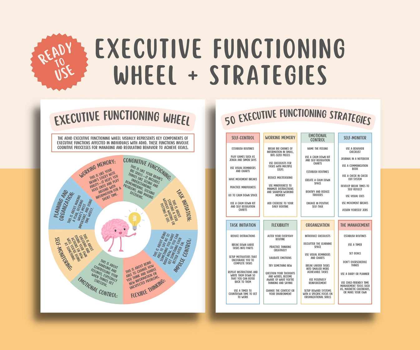 ADHD Executive Functioning Wheel with 50 Strategies – MindSpace