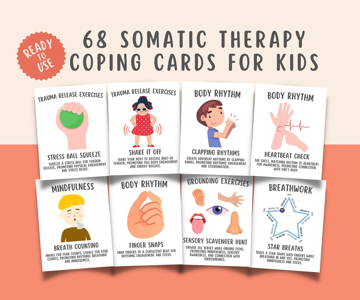 68 Somatic Therapy Coping Skill Cards for Kids – MindSpace
