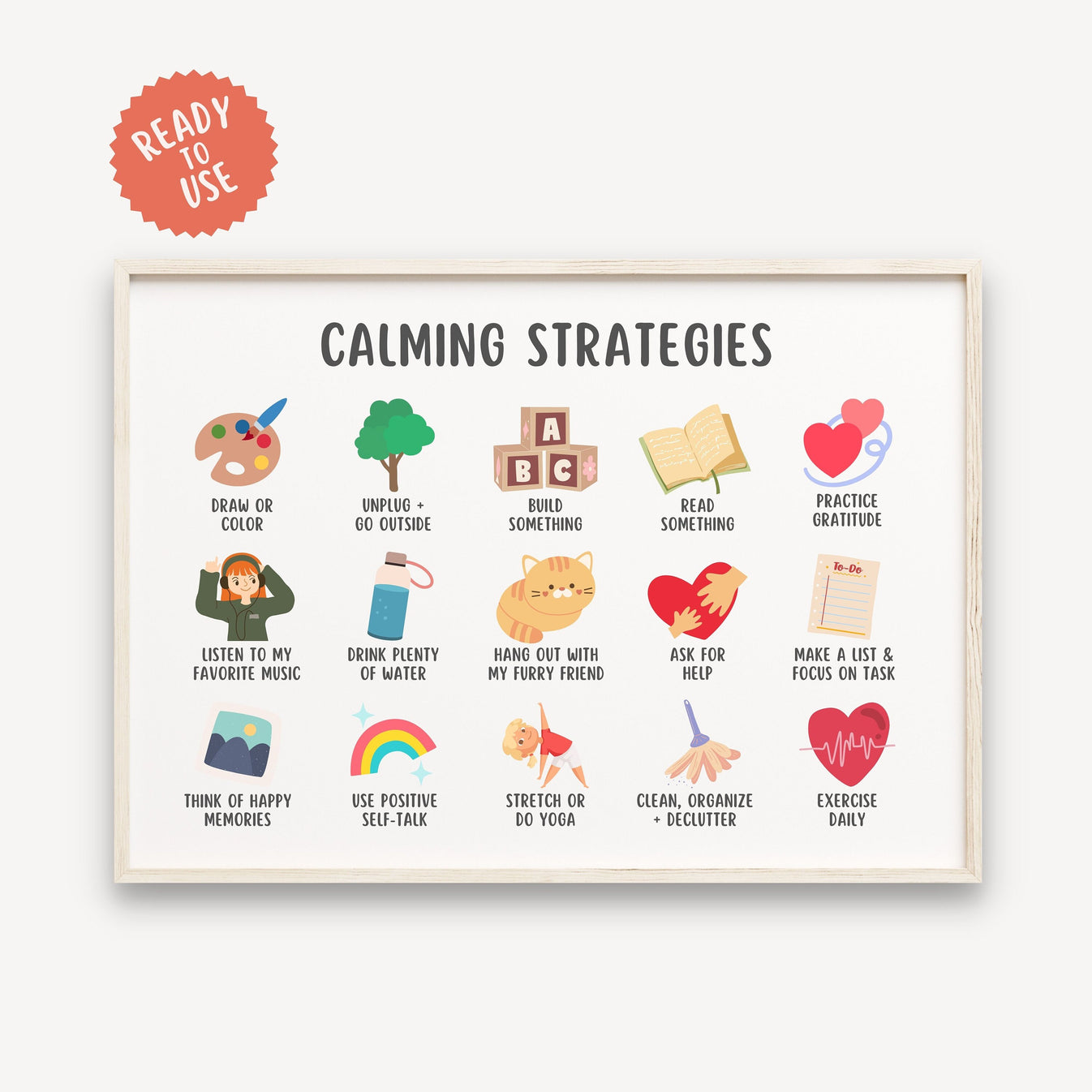 15 Calming Strategies Poster – MindSpacePrintables