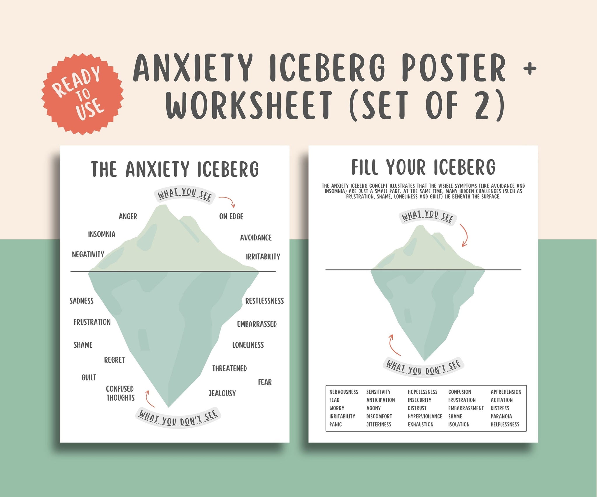 Anxiety Iceberg Worksheets (set of 2) – MindSpace